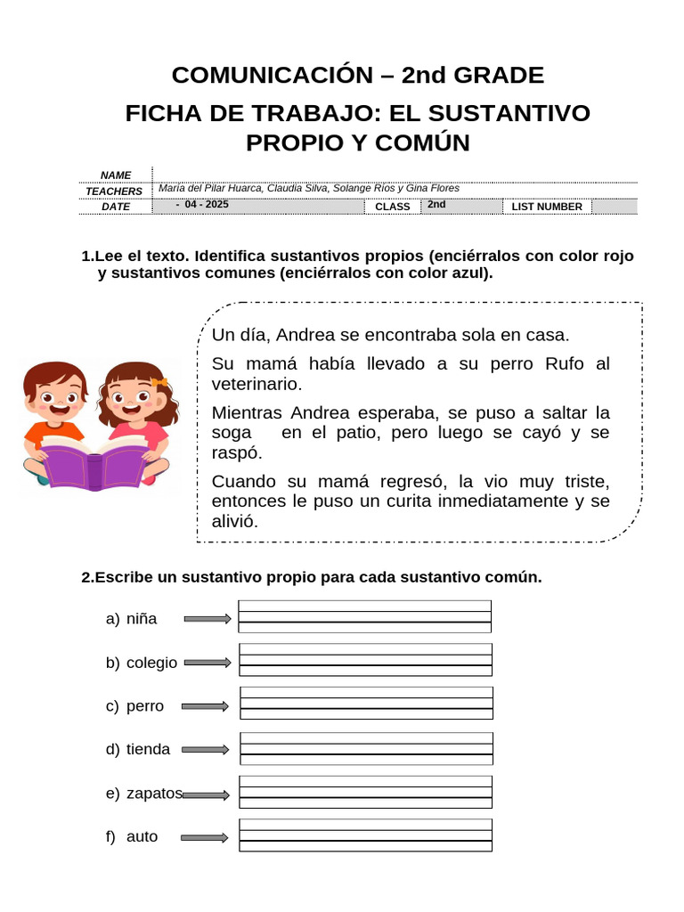 Ejercicios de Sustantivos Propios y Comunes | PDF