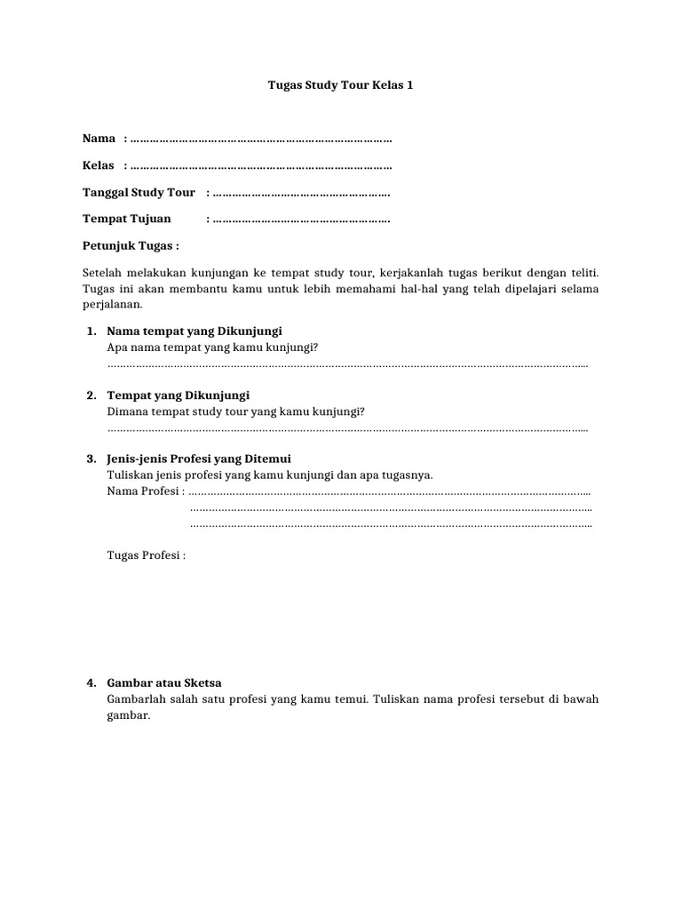 Tugas Study Tour Kelas 1 | PDF