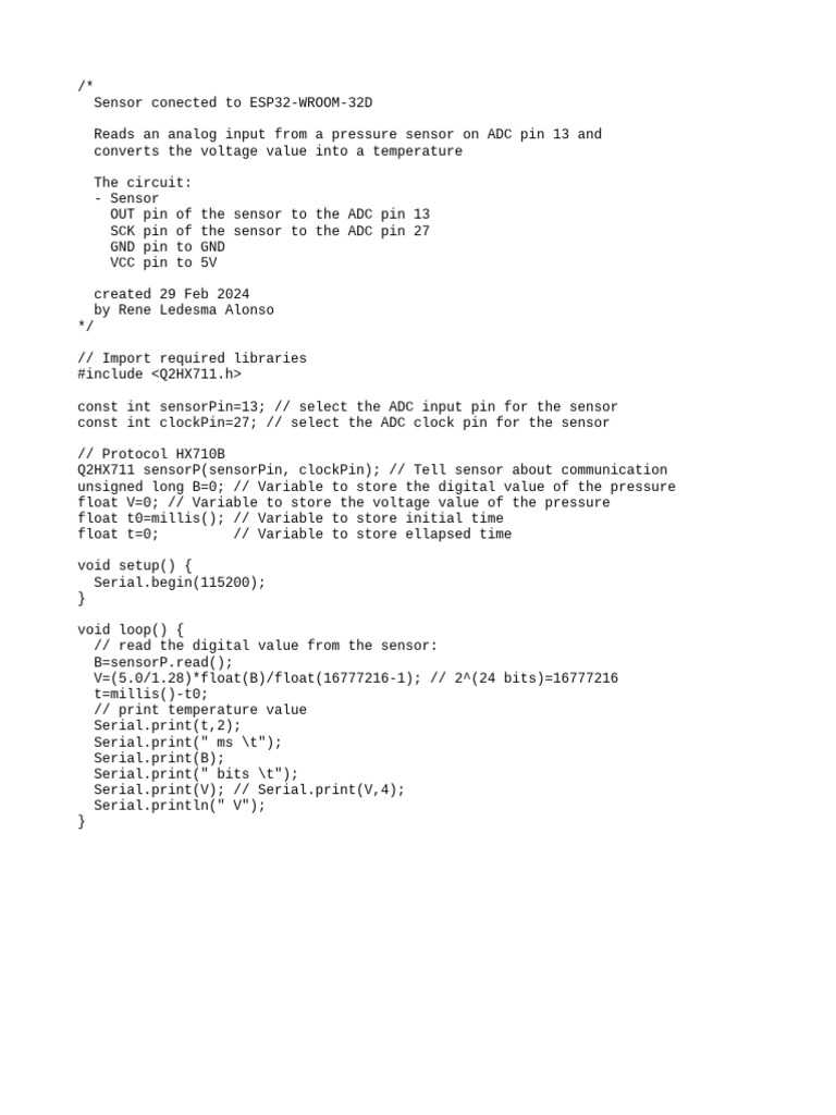 Sensor Pressure MPS20N0040D S V2.ino | PDF