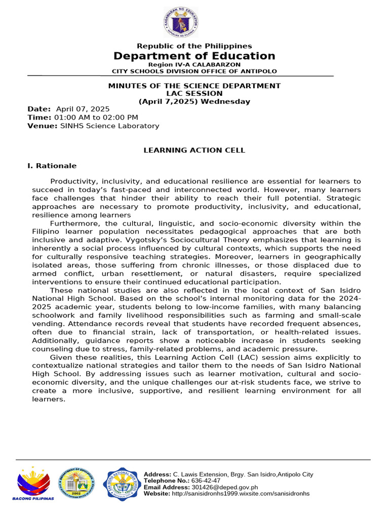 Science - LAC-Narrative Report - April 07, 2025 | PDF | Psychological ...