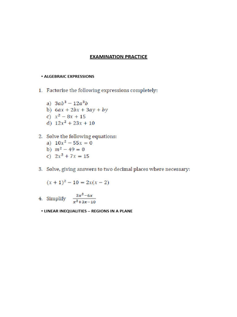 Algebra and Inequalities Practice Exam | PDF