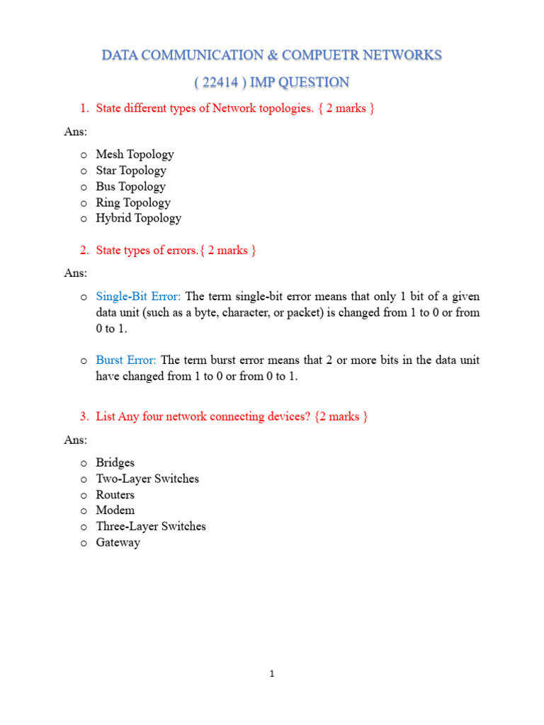 Data Communication Computer Network Imp Part 1 | PDF | Network Topology | Computer Network
