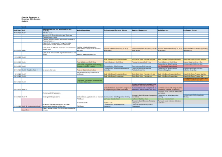 London Student Term Dates: Sept-Dec 2023 | PDF | Educational Stages