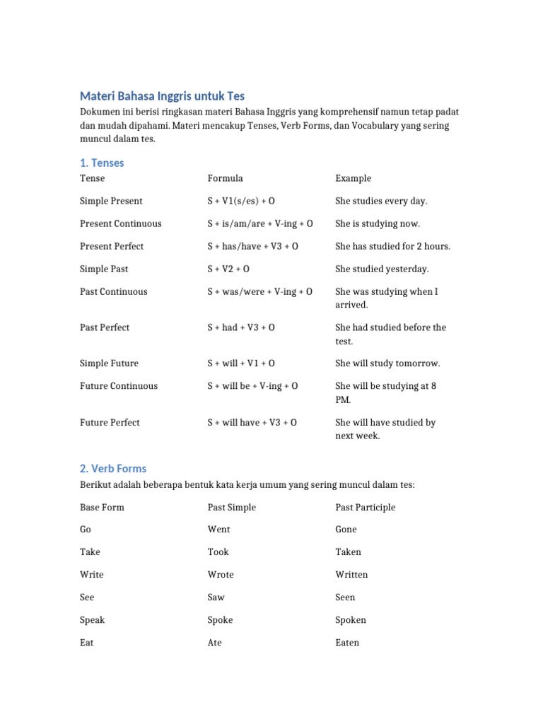 Materi Bahasa Inggris Tes Final | PDF | Grammatical Tense | Languages