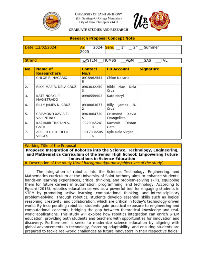 Research Proposal Concept Note GROUP 1 | PDF | Science, Technology ...