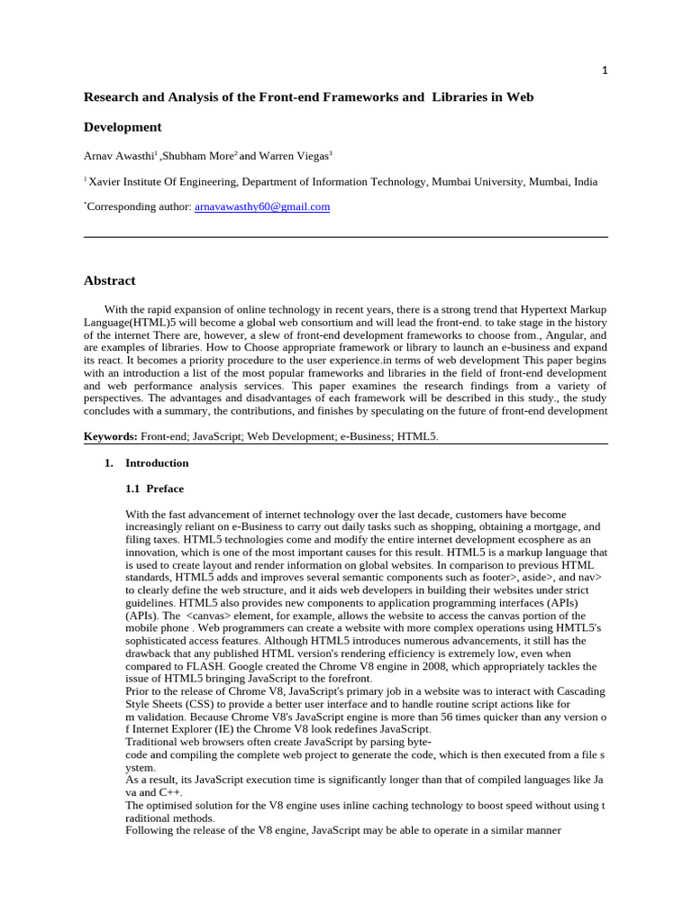 Research Paper On Frontend Frameworks | PDF | World Wide Web | Internet ...