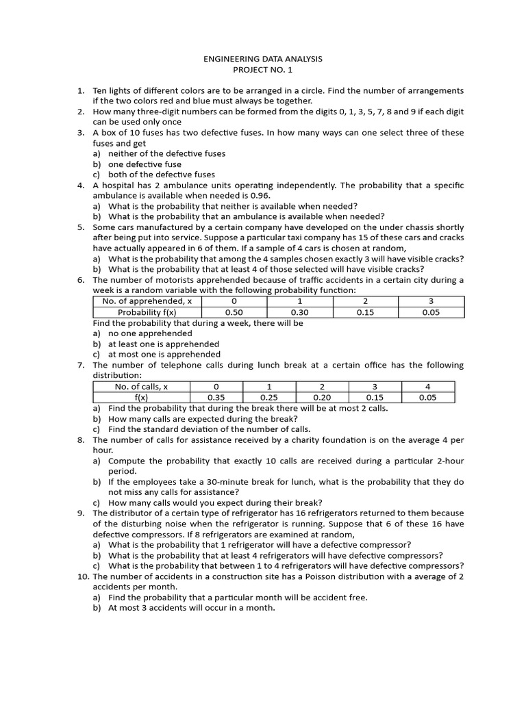 ENGINEERING DATA ANALYSIS Project 1 | PDF | Refrigerator | Statistical Analysis
