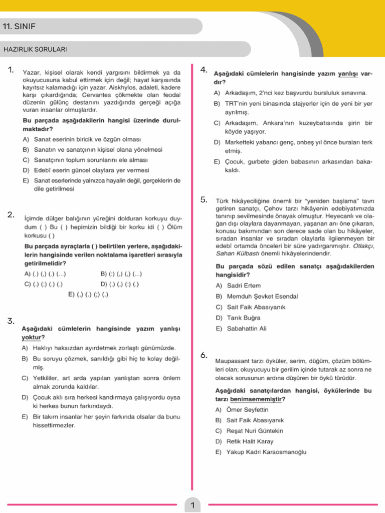 Sinif Hazirlik 100 Soru | PDF