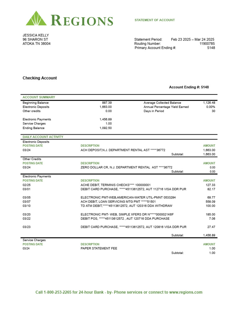 Regions-Bank-Statement-TemplateLab.com_ | PDF | Debit Card | Credit Card
