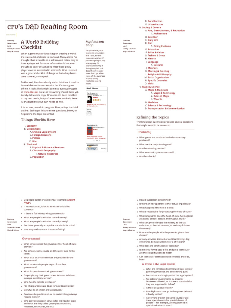 A World Building Checklist | PDF | Hobbies | Taxes
