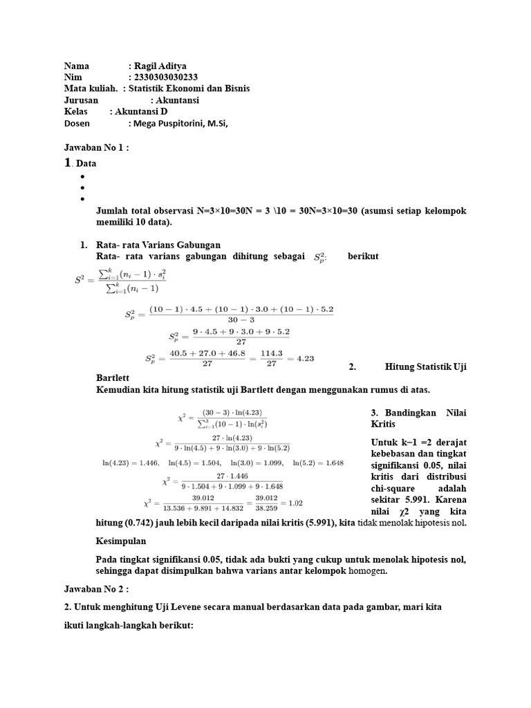 Analisis Homogenitas Varians dalam Statistik | PDF