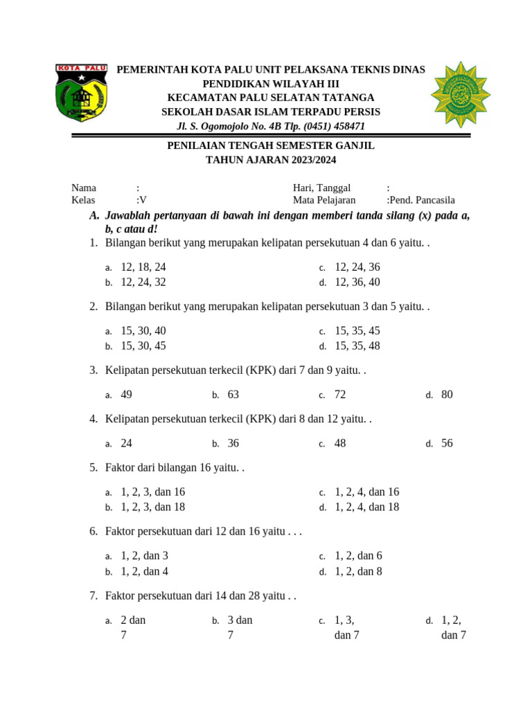 SOAL MTK KELAS 5 PS 2 | PDF