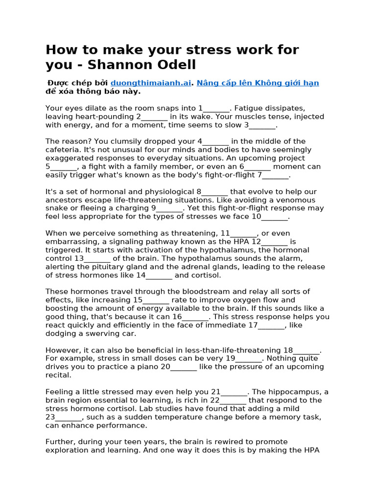 How To Make Your Stress Work For You - Shannon Odell | PDF | Stress ...