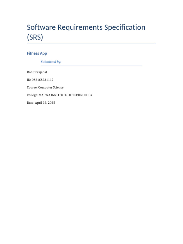 Fitness App SRS with System Diagrams | PDF | Mobile App | Databases