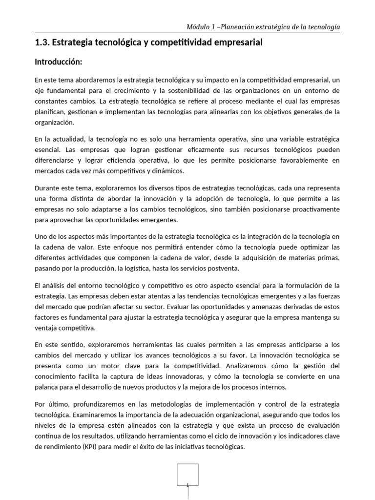 03 - Tema 3 - Estrategia Tecnológica y Competitividad Empresarial | PDF | Cadena de valor ...