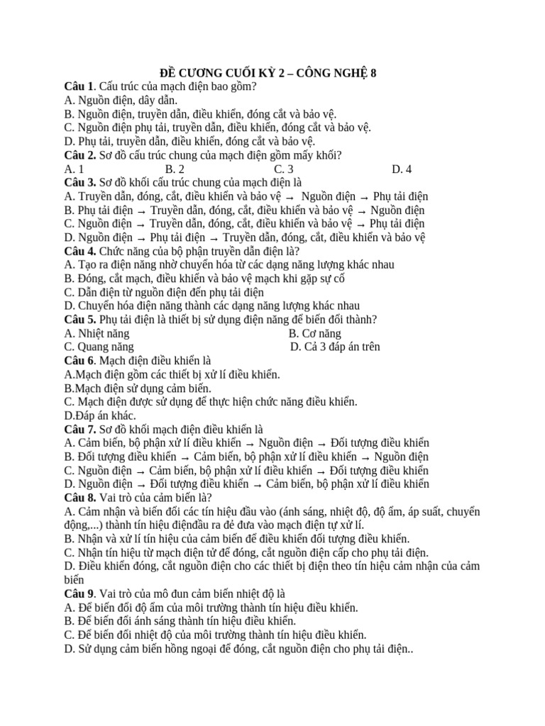 ĐỀ CƯƠNG CUỐI KỲ 2 CN8 | PDF