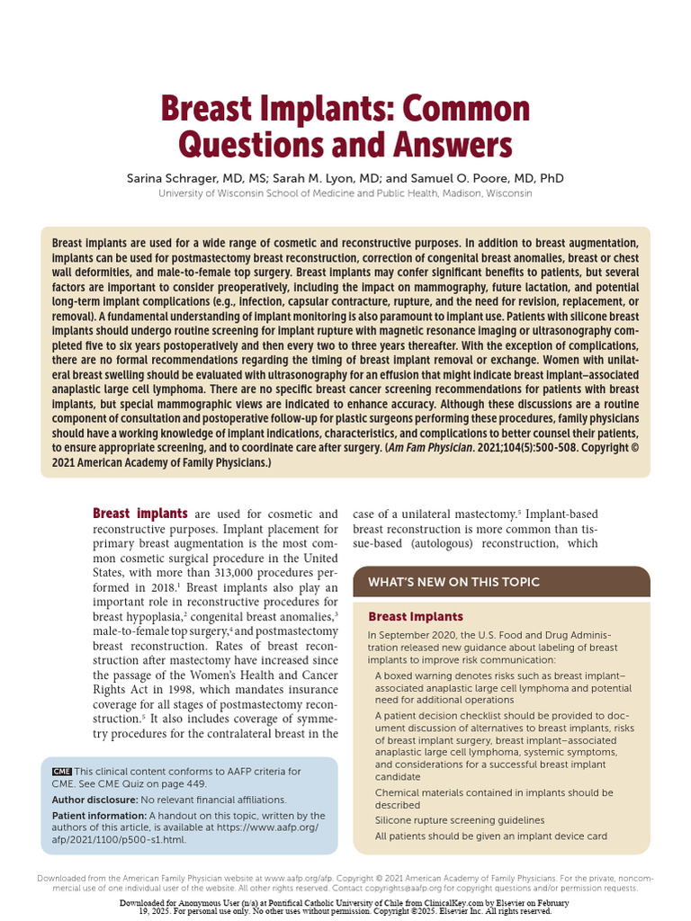 Breast Implants: Common Questions and Answers | PDF | Breast Cancer ...