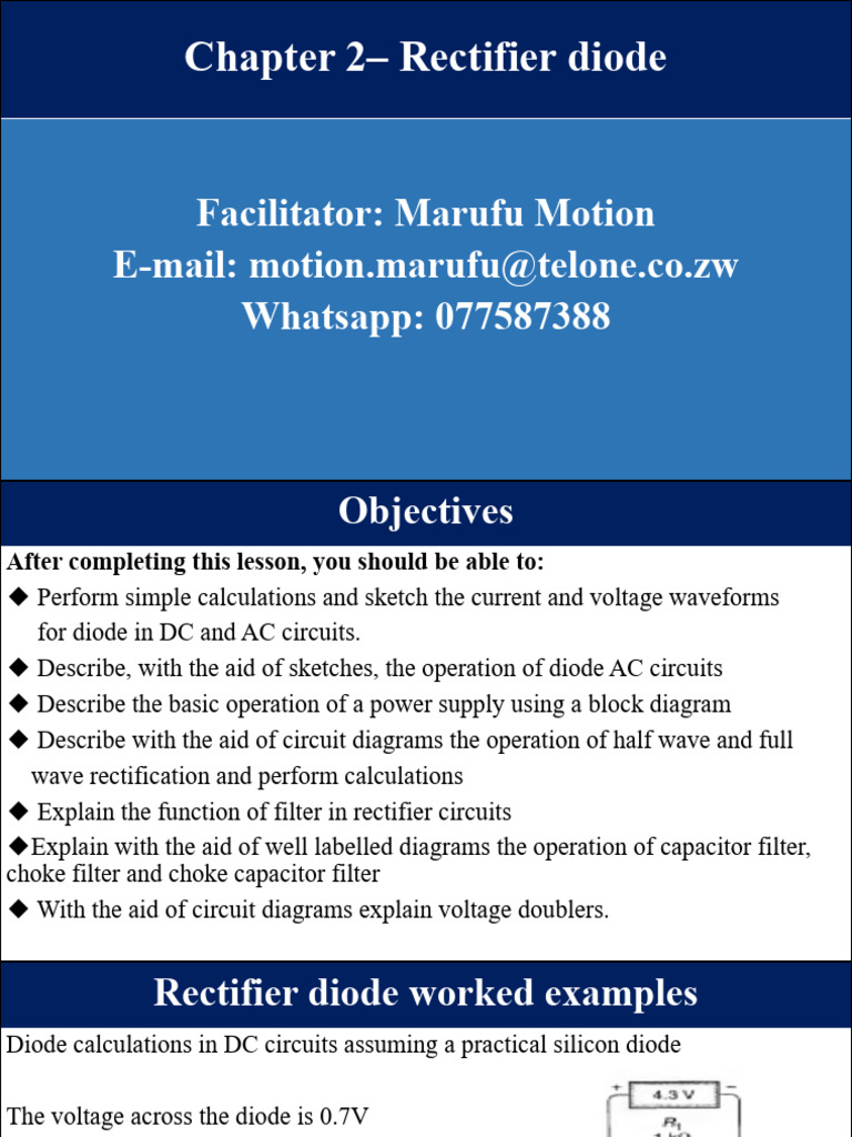 Chapter 2 - Diode Applications - Rectifier Diode, Filters, Voltage Regulators and Voltage ...