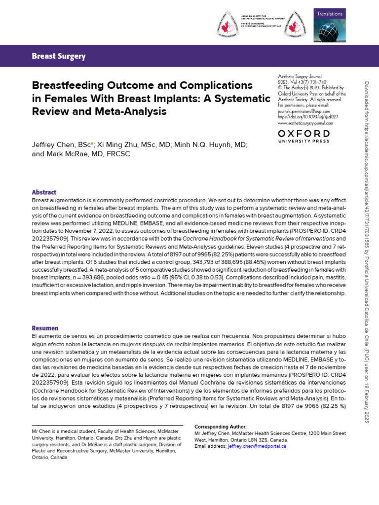 Breastfeeding Outcome and Complications in Females With Breast Implants ...