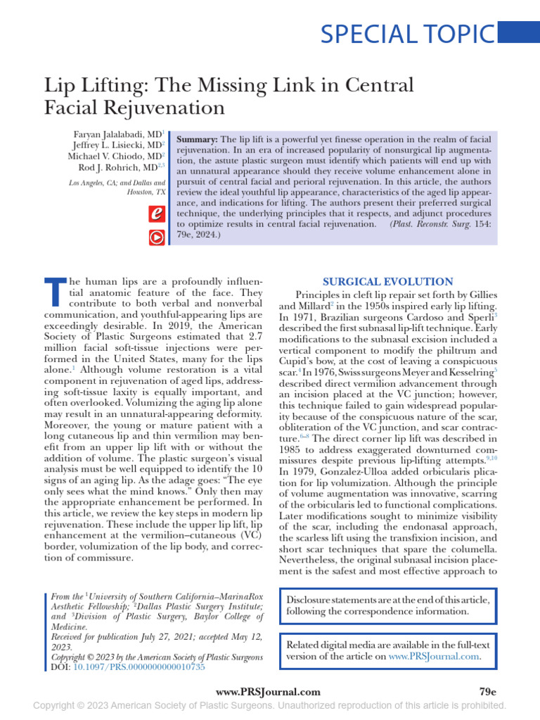 Lip Lifting - The Missing Link in Central Facial Rejuvenation | PDF ...