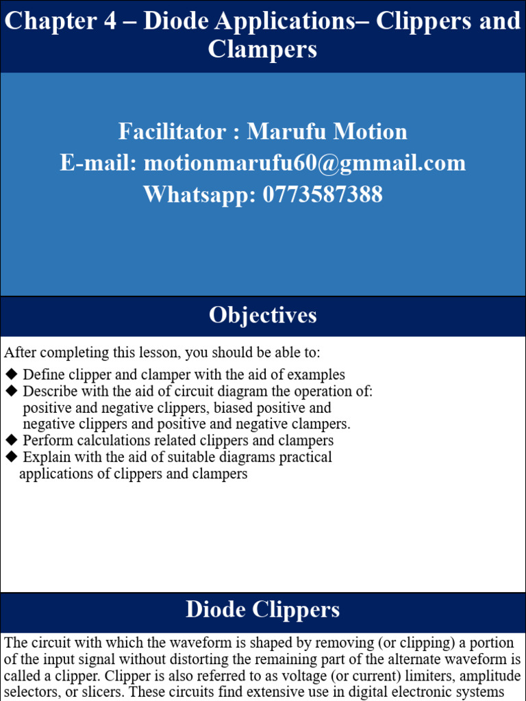 Chapter 4 - Diode Applications - Clippers and Clampers | PDF | Diode ...