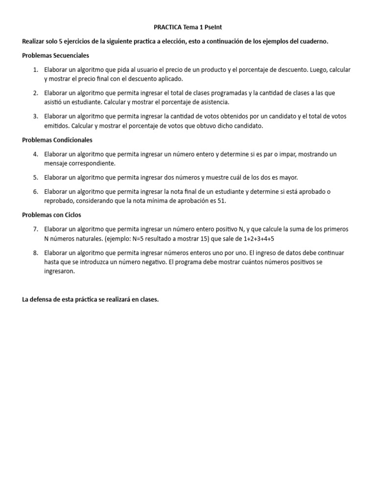 Ejercicios Resueltos en PseInt | PDF