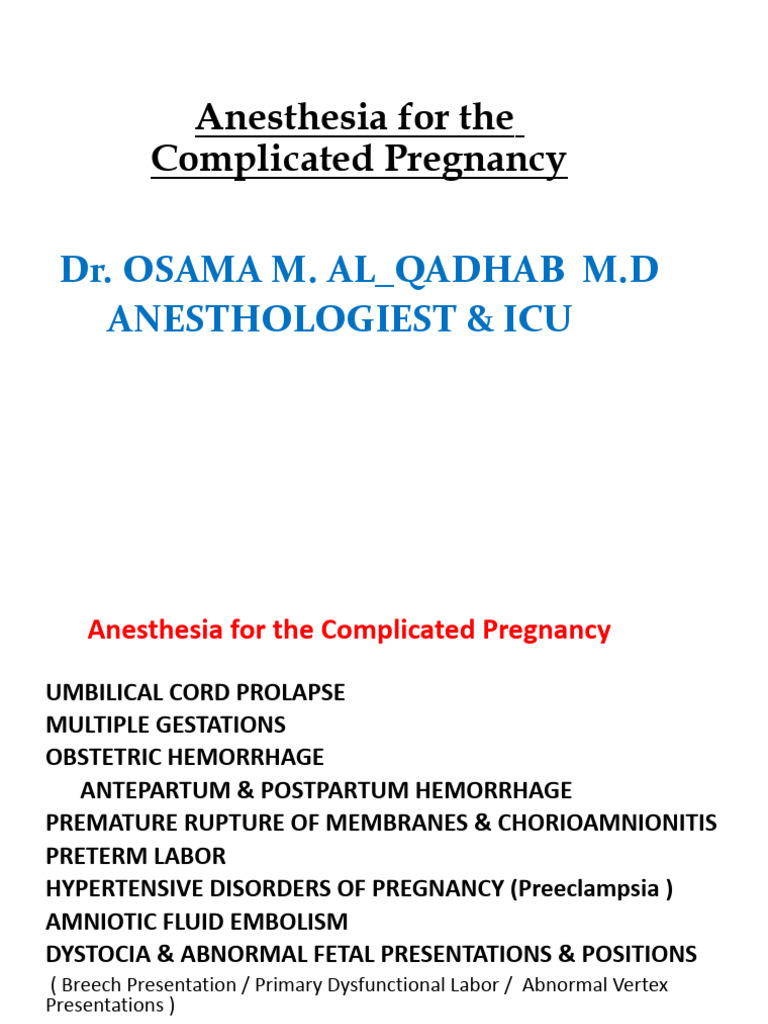 Anesthesia for the Complicated Pregnancyy2023 | PDF | Childbirth ...