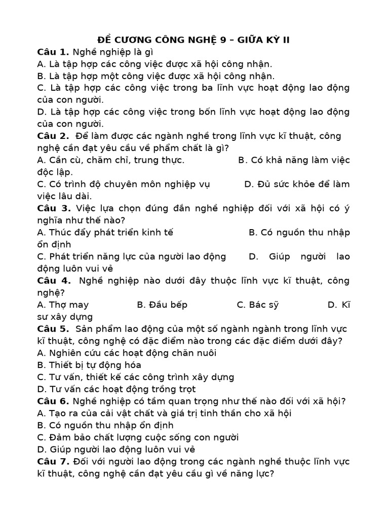 ĐỀ CƯƠNG CN 9 GK2 | PDF