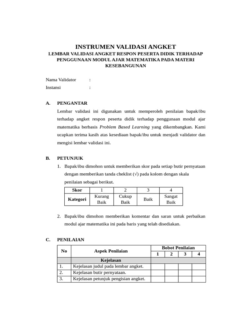 Validasi Angket Respon Peserta Didik | PDF