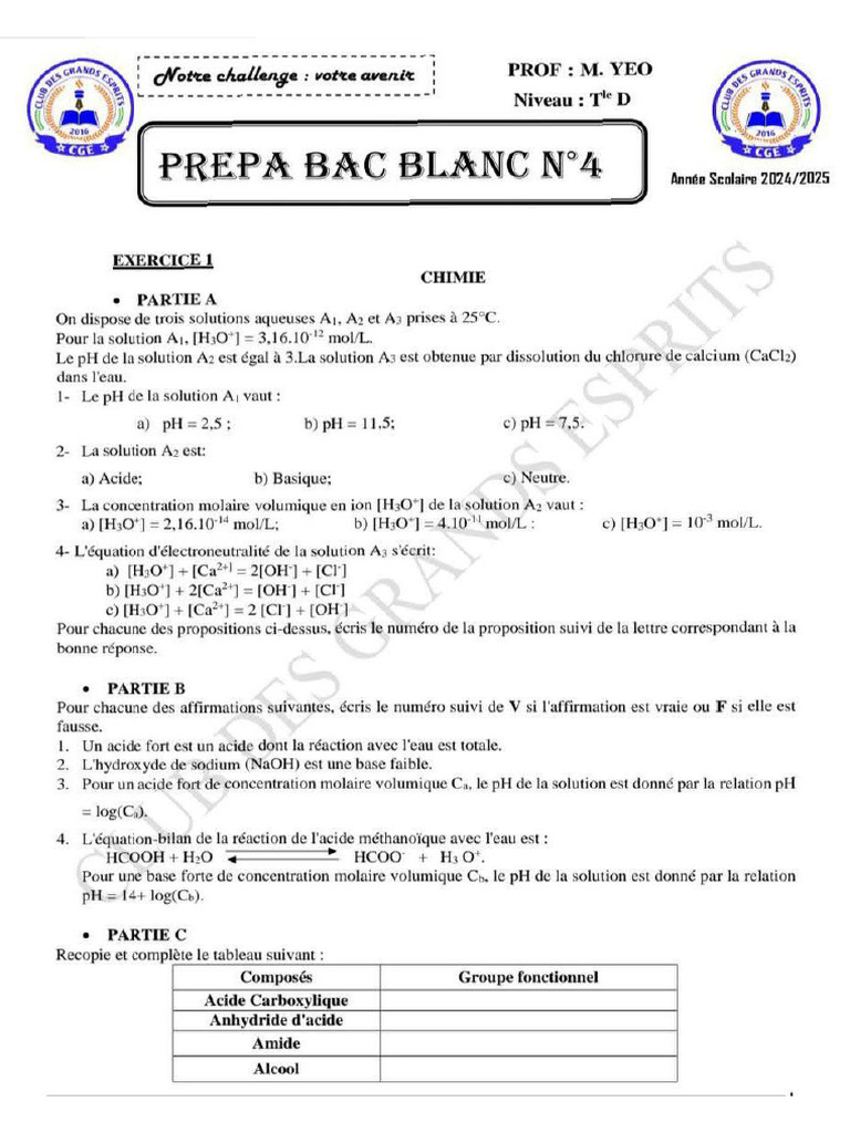 Sujet PC Terminale D | PDF