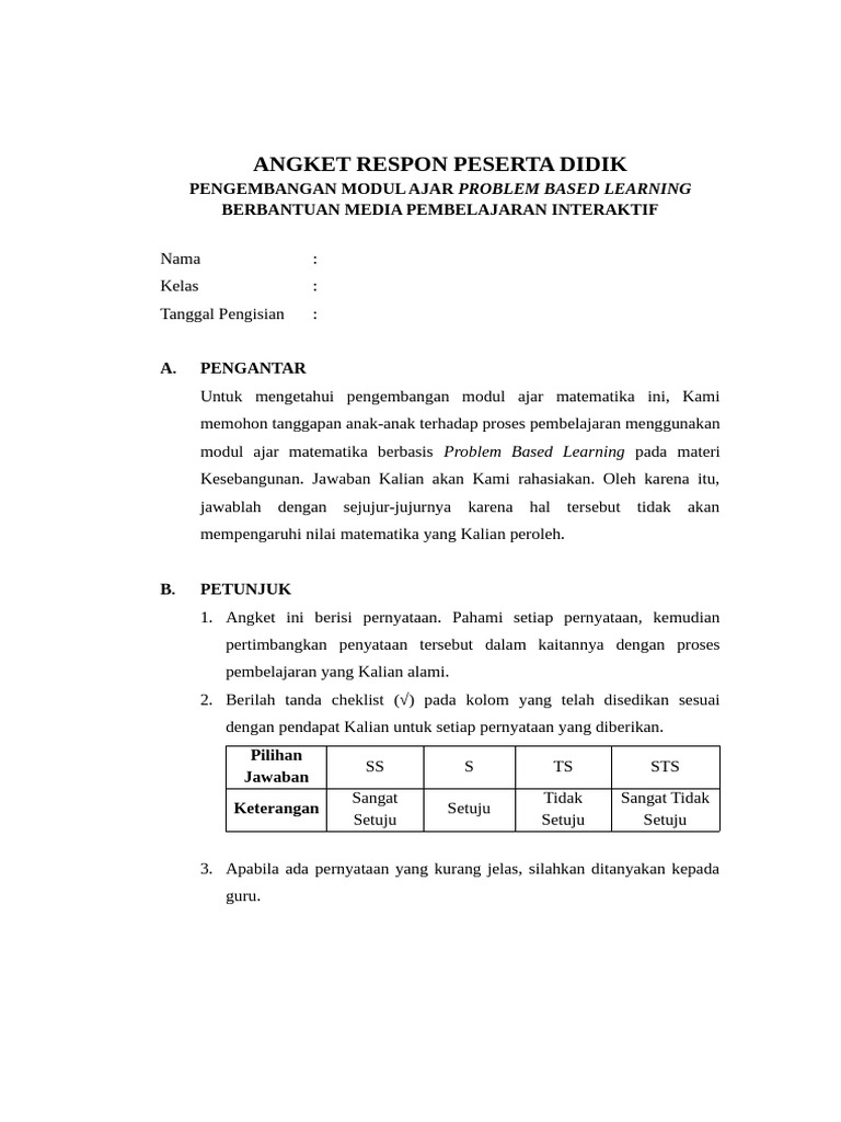 ANGKET RESPON SISWA | PDF