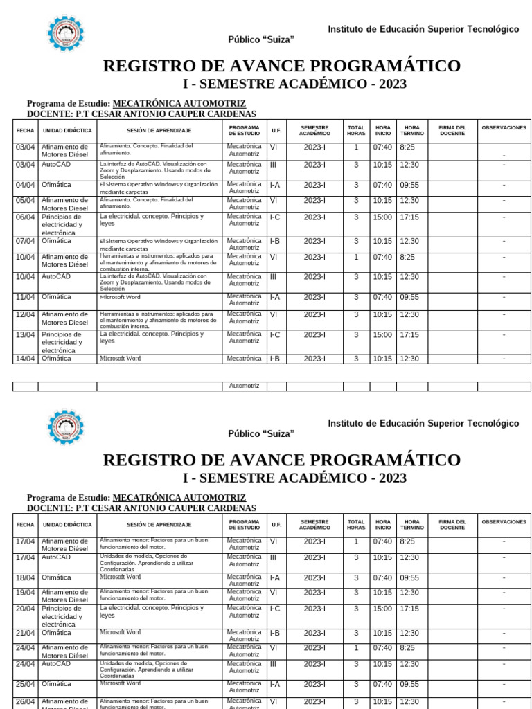 REGISTRO AVANCE PROGRAMATICO | PDF | Mecatrónica | Informática