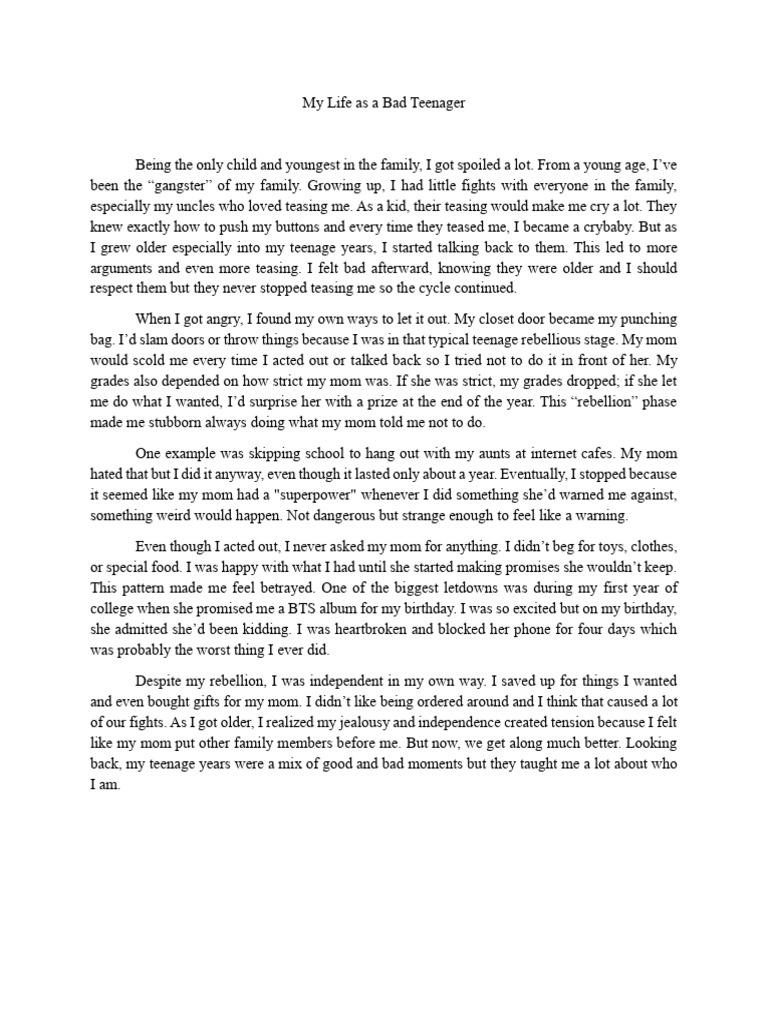 My life as a bad teenager writing | PDF