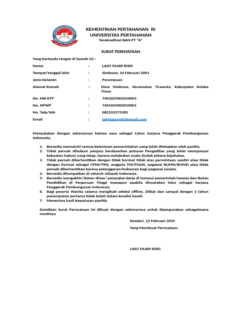 Surat Pernyataan Sppi | PDF