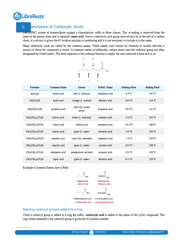 Carboxylic Acid Nomenclature Guide | PDF | Carboxylic Acid | Chemical ...