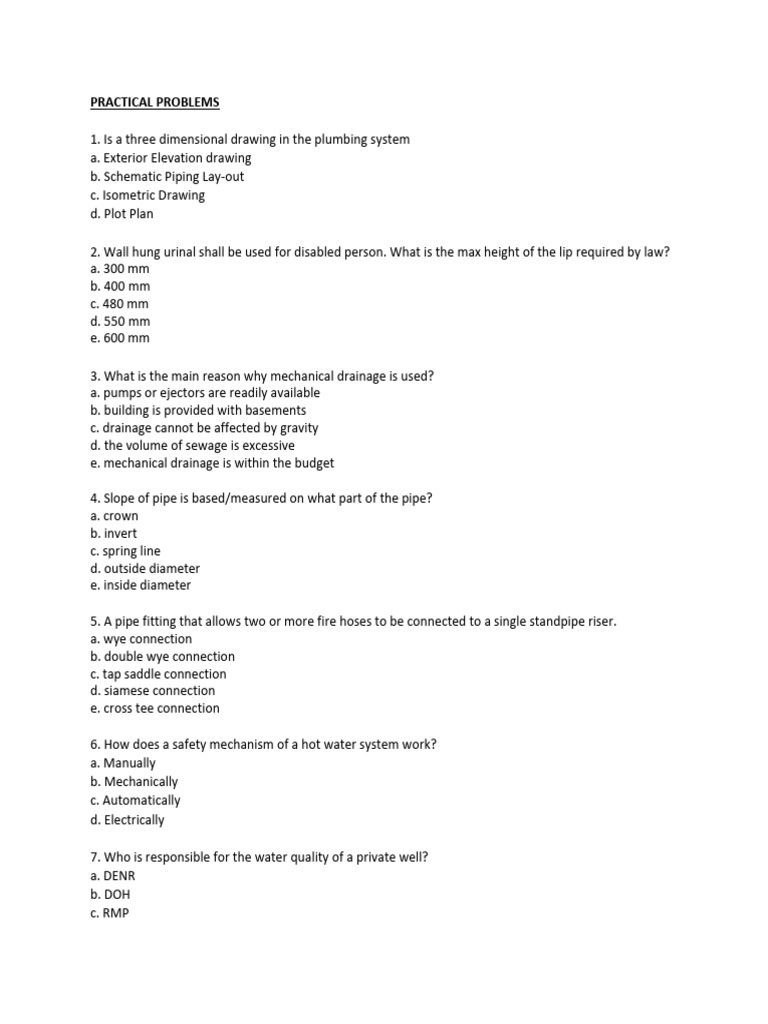 Practical Problems Questions | PDF | Pipe (Fluid Conveyance) | Sanitary Sewer