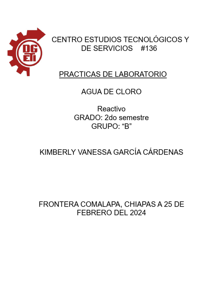 Pract 2 Vane Gar | PDF | Cloro | Agua