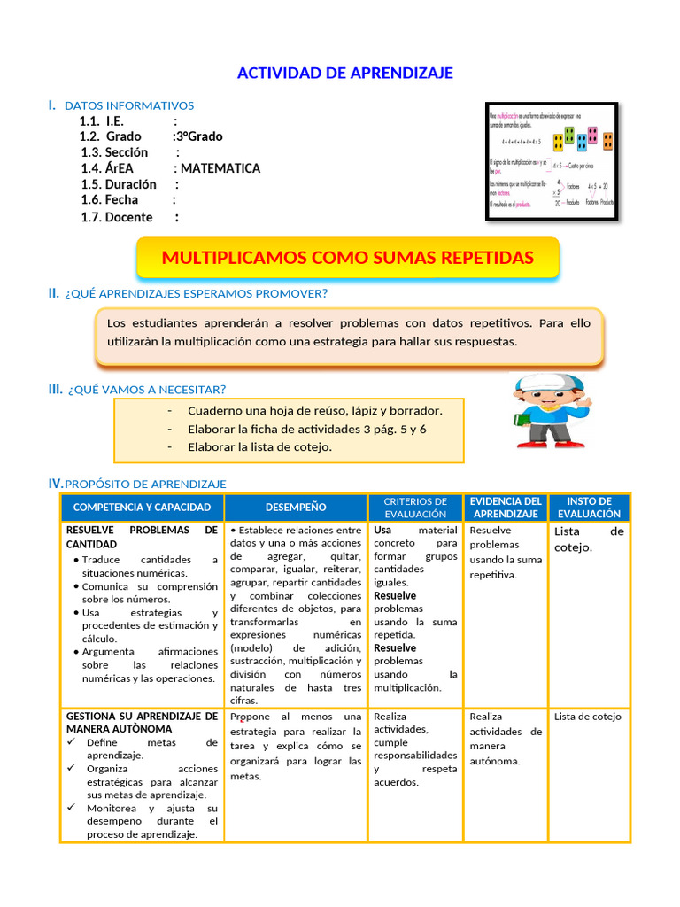 d4 A2 Sesion Mat. Multiplicamos Como Sumas Repetidas | PDF ...