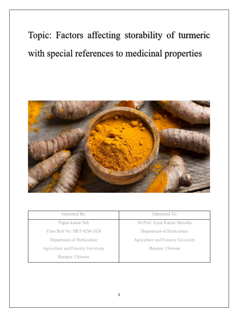 Factors Affecting Storability of Turmeric With Special References To ...