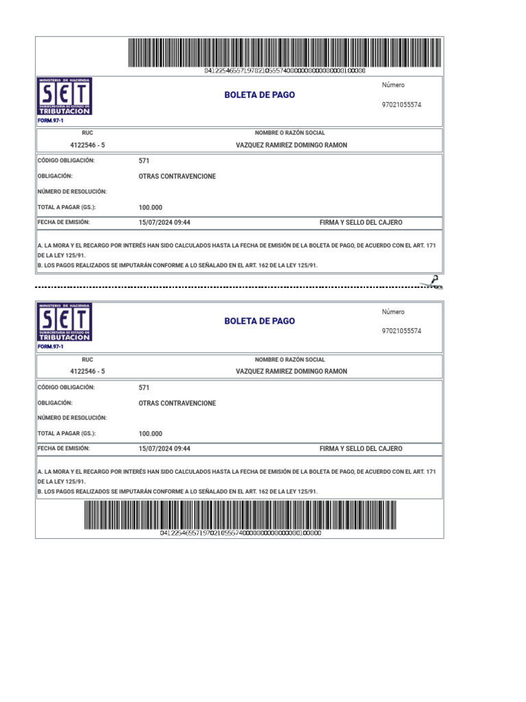 Boleta de Pago por Contravenciones 571 | PDF