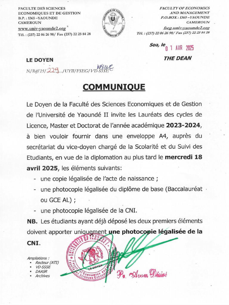 Depot Des Documents Pour La Diplomation Etudiants 2023-2024 | PDF