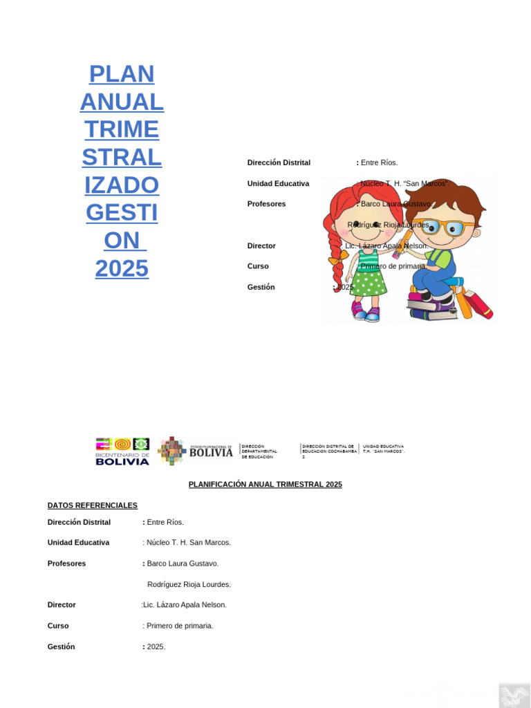Plan Anual 1ro Primaria 2025 Prof Lourdes | PDF | Bolivia | Sustracción
