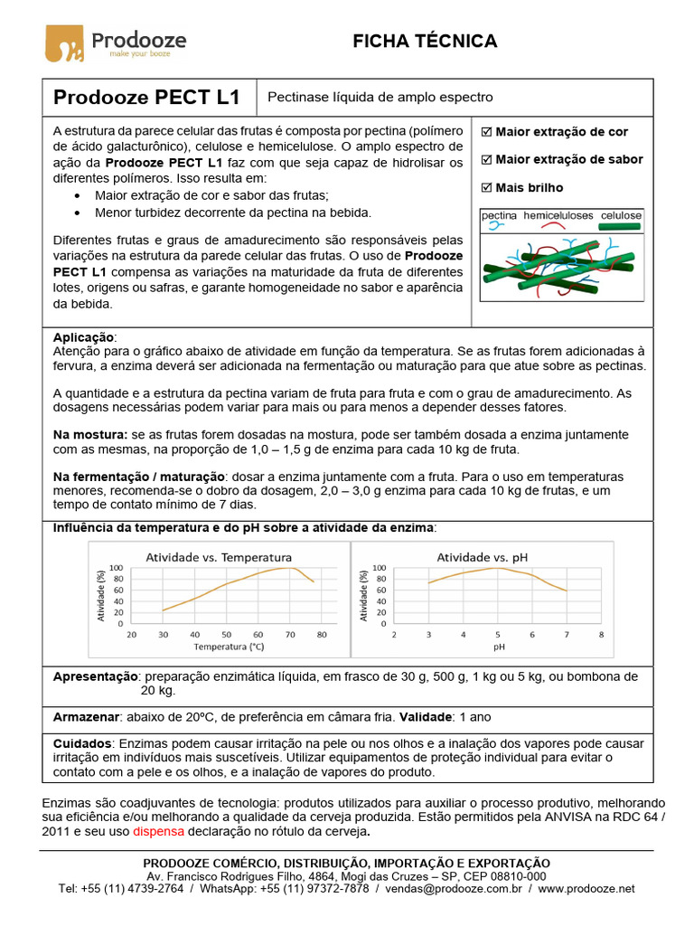 Prodooze PECT L1 Ficha Tecnica | PDF | Enzima | Cerveja