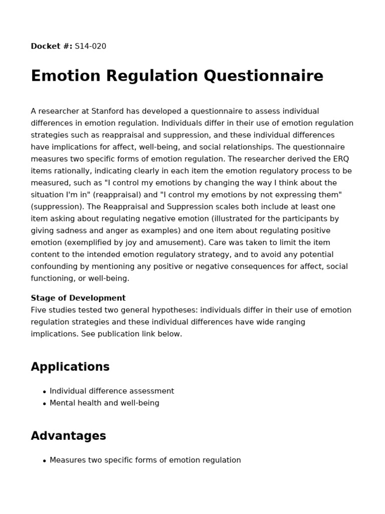 Emotion Regulation Questionnaire | PDF