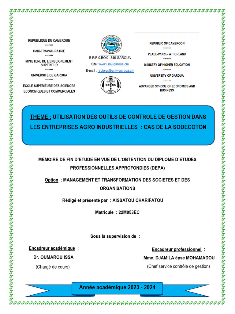 Outils de Contrôle de Gestion à SODECOTON | PDF | Business | Économie