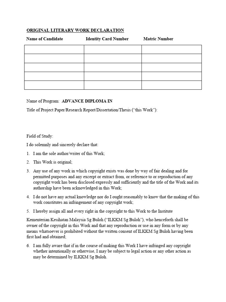 Original Work Declaration | PDF