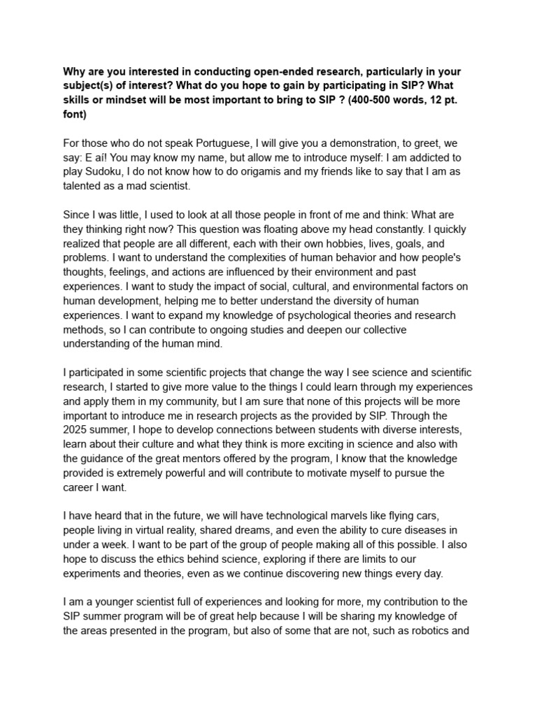 SIP UCSC - Personal Statement | PDF | Science | Knowledge