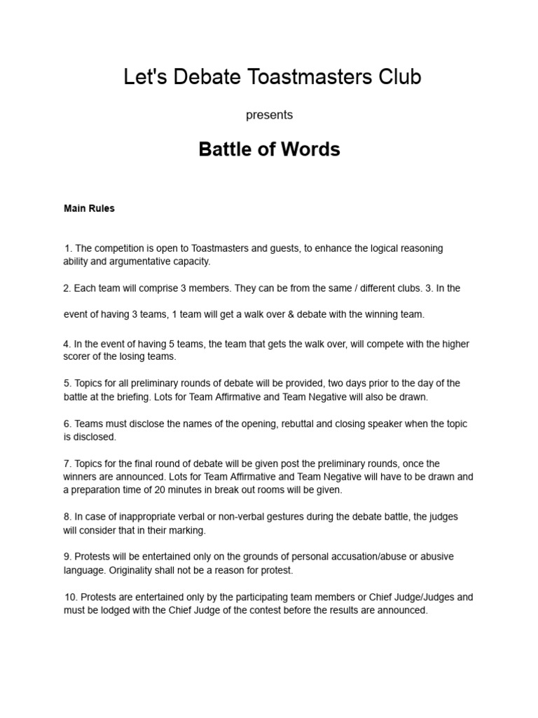 Battle Of Words - Rulebook-1 | PDF | Human Communication