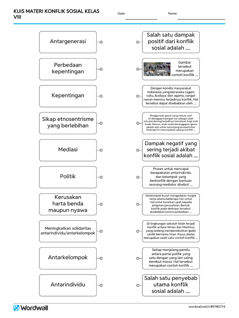 kuis-materi-konflik-sosial-kelas-viii-match-up-line-drawing | PDF