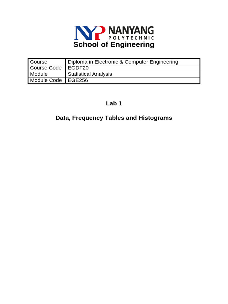 Lab 1 - Data, Frequency Tables and Histograms (20042023) - Picture | PDF